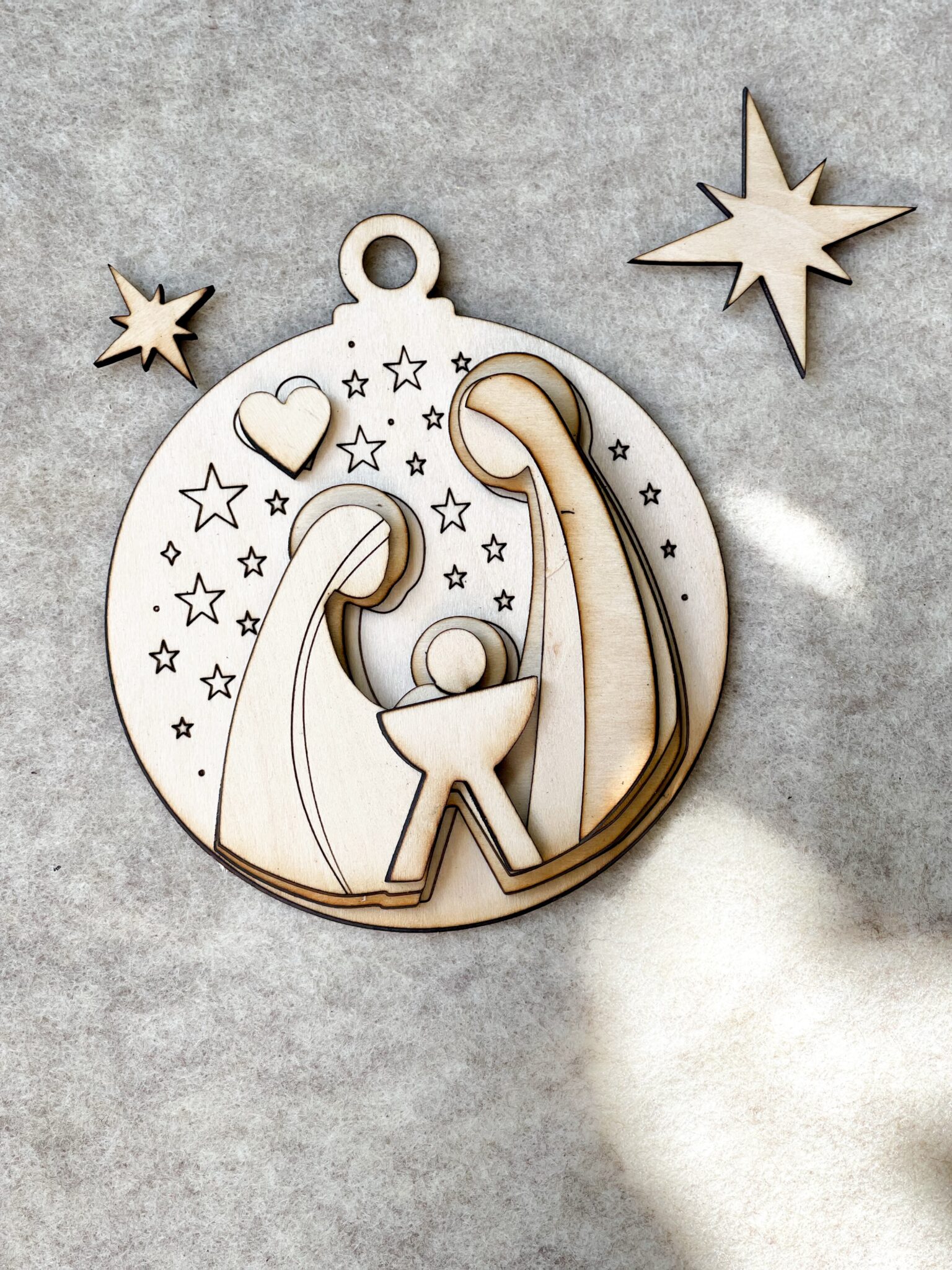 Layered Nativity Ornament – Manger Wooden Christmas Keepsake Set of 1 ...